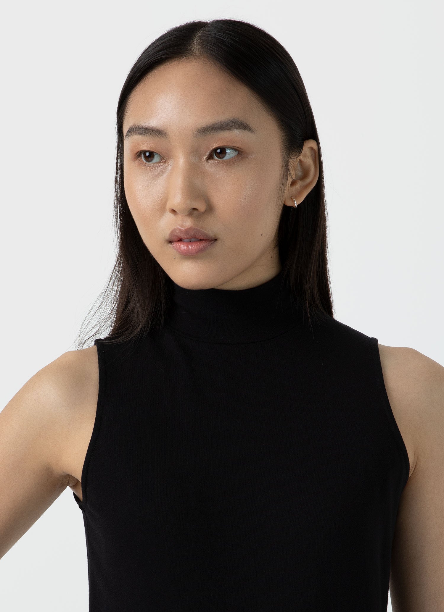 Women's Sleeveless High Neck Top in Black | Sunspel